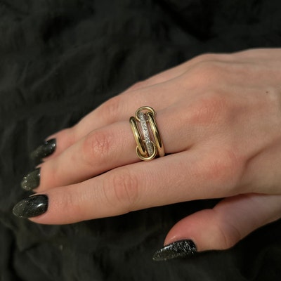 14KGF Gold Multi Link Connected Ring, Chunky Gold Ring, Gold Ring Set ...