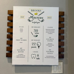 Golf Menu Sign, Green Gingham, Table Sign, Mastered First Year, Masters ...