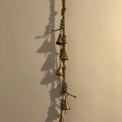 Bells on String, Rustic Windchime, Ceramic Beads, Farmhouse Door Hanger ...