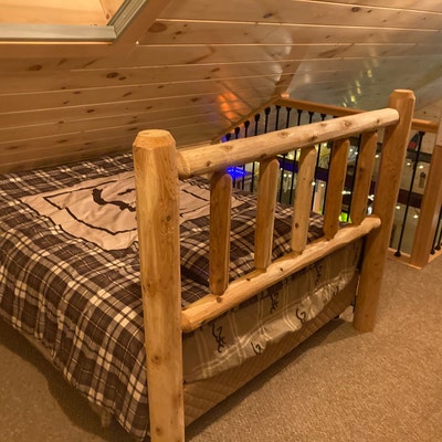 Handcrafted White Cedar Rustic Log Platform Bed Double Log Side Rails ...