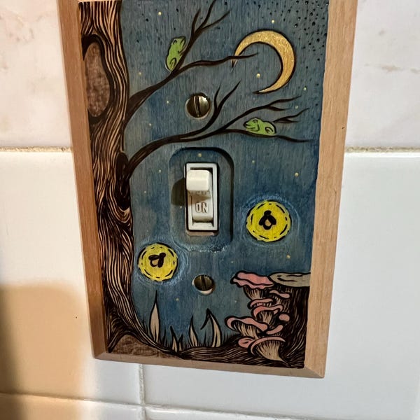 Wood Burned and Painted by Hand Light Switch Cover, Fireflies Oyster ...