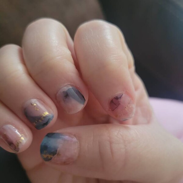 Midnight Marble Nail Wraps With Gold Flake Accents • Blue Watercolor ...