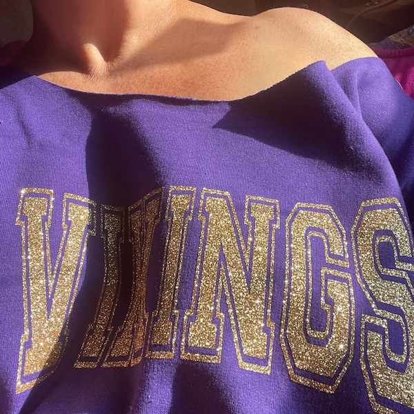 Vikings Sweatshirt Off-shoulder Raw Edge / CHOOSE YOUR COLORS / Mascot ...