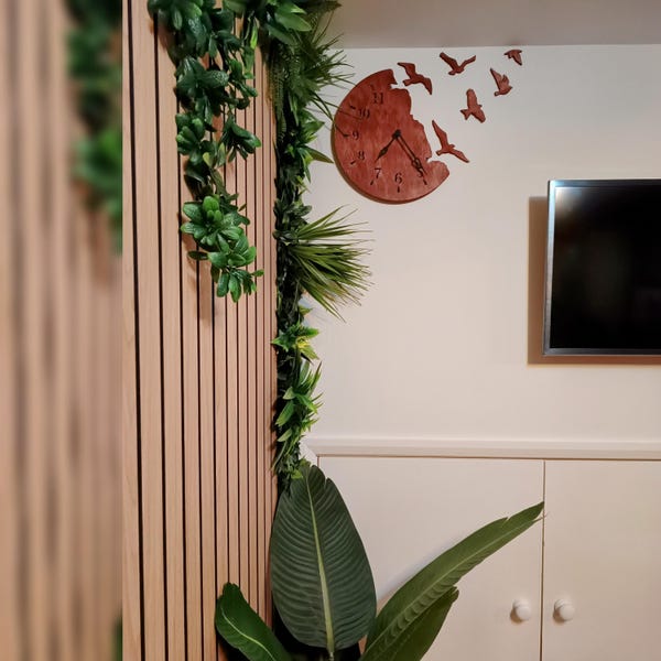 Birds Wooden Clock, Bird Flying Clock, Modern Wall Clock, Nature Wall ...