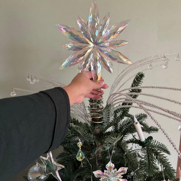 13.5 Plug-in Lighted Glitter Star Tree Topper Christmas Holiday Tree ...