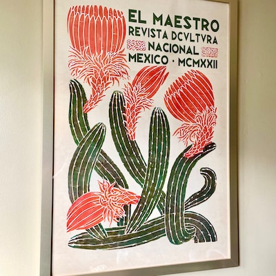 Mexican Exhibition Art Poster, Mexican Print, Floral Vintage Wall Art ...