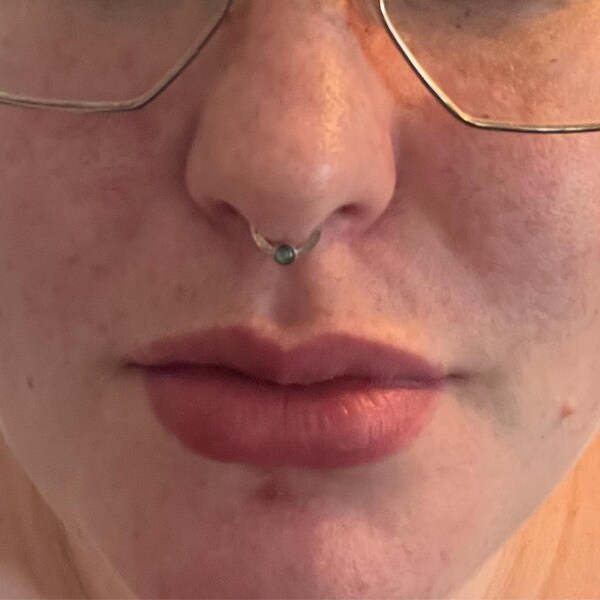 Fake Septum Ring in Sterling Silver With Labradorite, Faux Nose Hoop ...