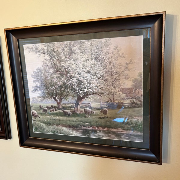 Spring Landscape Painting / Sheep Pasture Painting / Spring Blossom ...