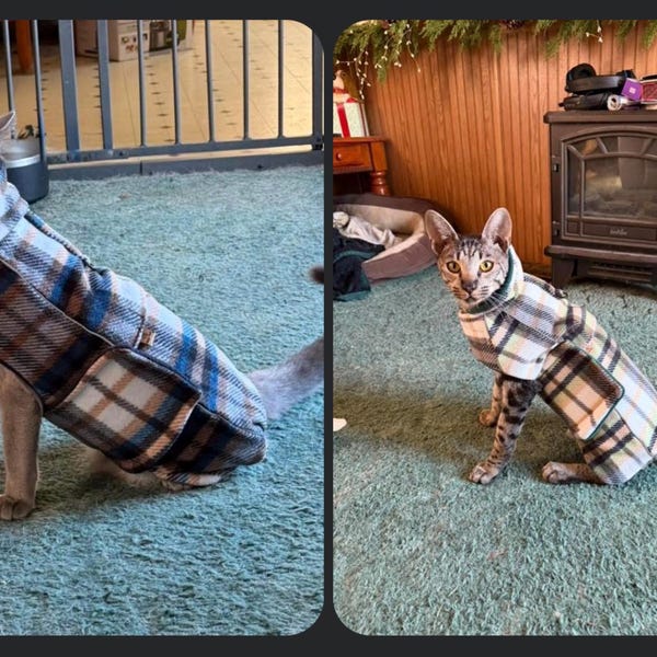 Plaid Fleece Cat Winter Jacket: Double Layer Polar Fleece - Etsy UK