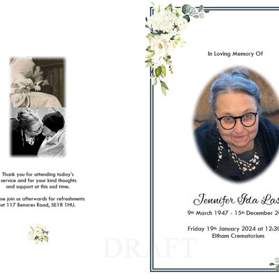 Personalised Funeral Order of Service & Laminated Memorial Cards Forget ...