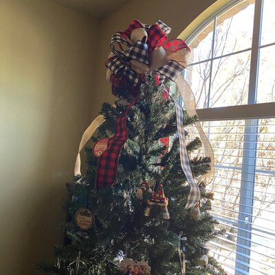 Burlap Buffalo Check Plaid Christmas Tree Topper Red White - Etsy