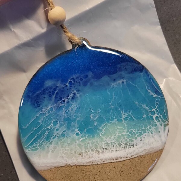 Resin Keychain - Epoxy Resin Ocean Waves Key Holder - Resin Wave Art ...