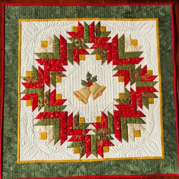 Digital Pdf|christmas Rose Wreath Quilt Block Pattern|modern Patchwork ...