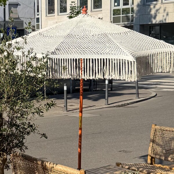 6 Feet - 72 Inches Macrame Umbrella With Wood FRAME, Beach Parasol ...