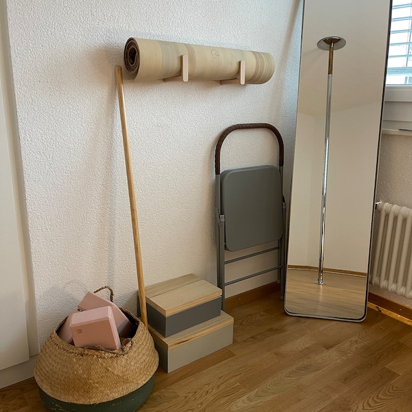 Wooden Yoga Mat Hooks Set, Two Lengths, Beech Wooden Yoga Mat Holder ...