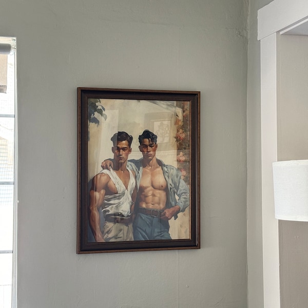 Poster "the Kiss", Vintage Muscular Male Body Art, Muscle Men Poster ...