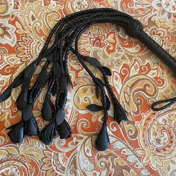 Cat-o-nine Tails Genuine Thick Leather Flogger Black Roses & Black ...