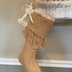 Personalized Linen Christmas Stocking Embroidered White Ruffle - Etsy