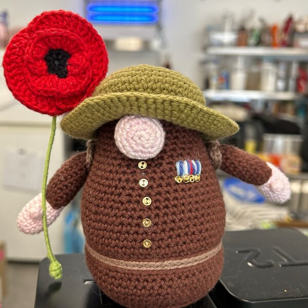 Remembrance Day Soldier With Poppy, Douglas the Gnome Crochet PATTERN ...