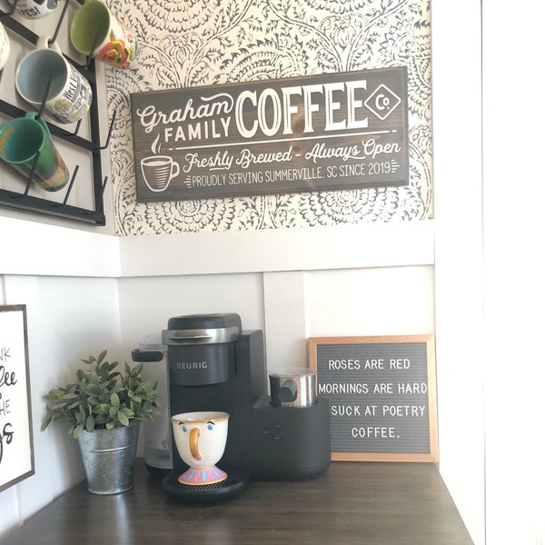 Personalized Coffee Shop Farmhouse Retro Style Wood Sign. 3 Sizes 9 ...