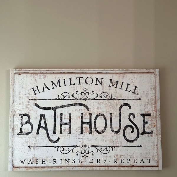 PERSONALIZED Custom Bath House Sign Bathroom Art Family Name and Co ...
