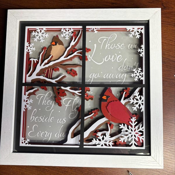 Cardinals Outside Window Shadow Box SVG / Memorial Shadow Box/ Cardinal ...