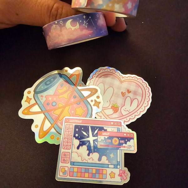 Starry Night Paint UI Holographic Vinyl Sticker - Cute Waterproof ...