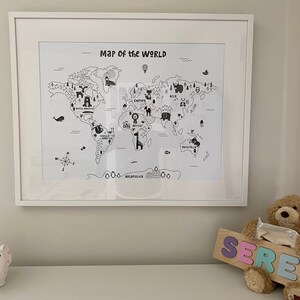 Animal World Map Nursery Wall Art, Black White Kids Room Decor, Kids ...