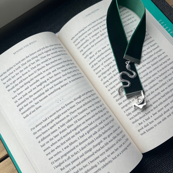 Manacled Dark Green Velvet Bookmark: Silver Snake and Origami Crane ...