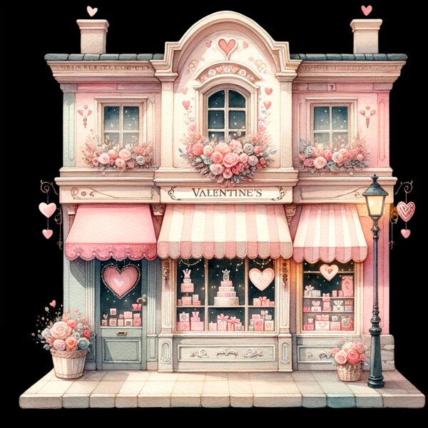 Valentine Shops Clipart Bundle | Pale Pink Watercolor PNG for ...
