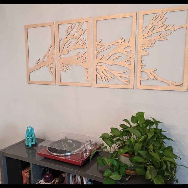 Wood Panel Wall Decor, 4 Panel Wood Wall Art, Wood Tree of Life Wall ...