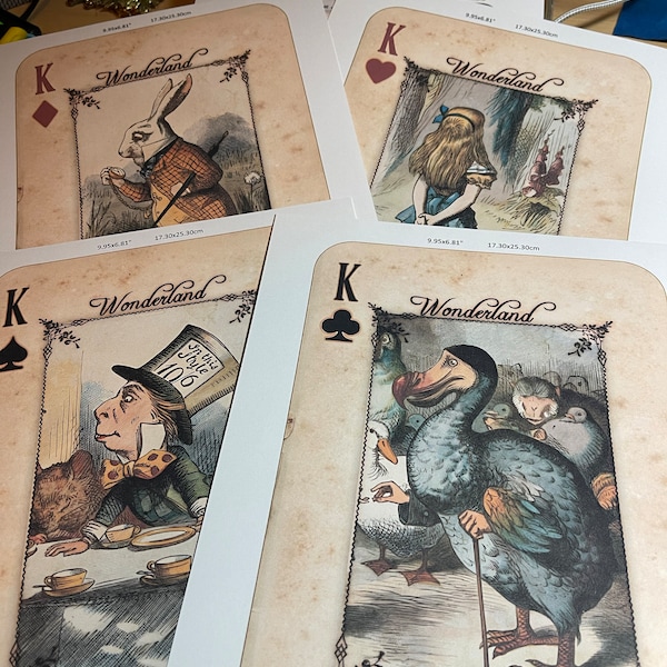 Alice in Wonderland Large Playing Cards, Set of 4, Print for Framing ...