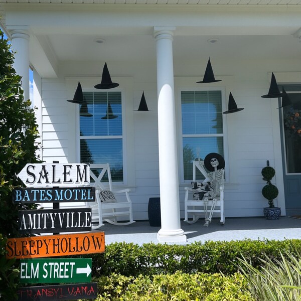 Halloween Directional Sign Halloween Porch Sign Cedar Wood Lawn Ornament Spooky Destination Yard