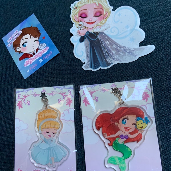Keychains Disney Princesses Acrylic Charms Cute Gifts Heroines Ariel ...