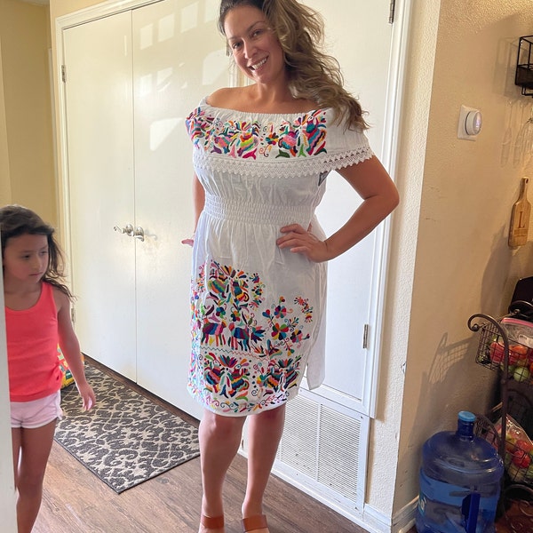 Dress M to XXL Mexican off Shoulder Dress.tenango Hand Embroidered ...