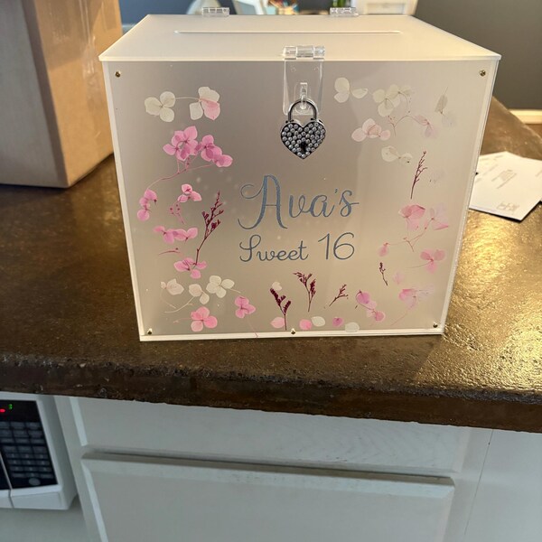 Quinceanera Money Card Box With Lock - Custom Engraved Gold Glitter ...