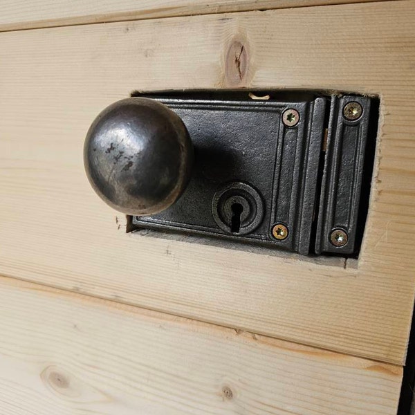 SOLID CAST IRON Cottage Door Rim Knob & Rim Latch Lock Antique Iron ...