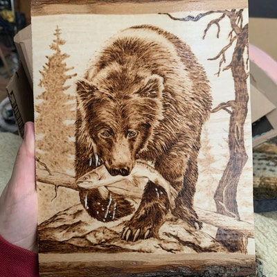 Hand Burned Highland Cow Wood Burning on Basswood With Bark. Pyrography ...