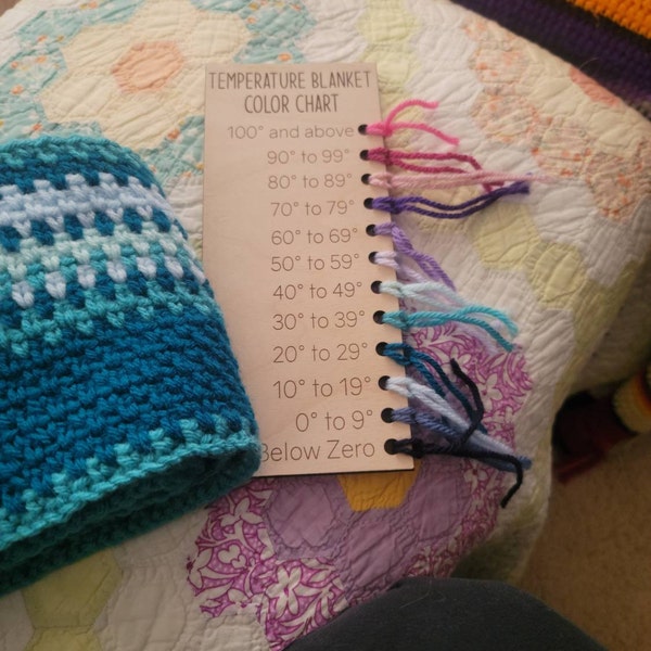Temperature Blanket Color Chart, Reusable Wood Card, Crochet Blanket ...