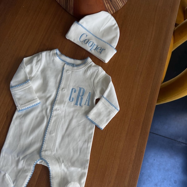 Newborn Coming Home Outfit, Baby Footie, Monogrammed Newborn Outfit ...