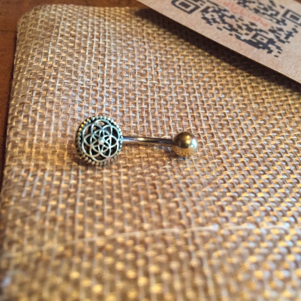 Seed of Life Belly Button Bar | Tribal Belly Bar | Banana Bar | Naval ...