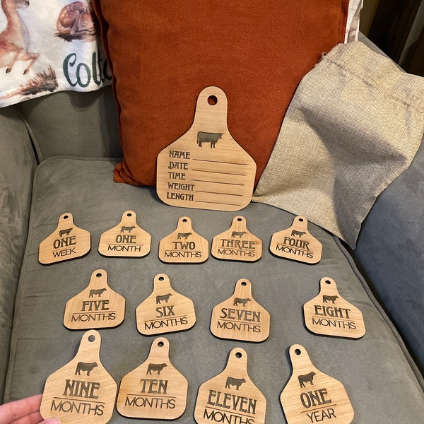Cattle Ear Tag Baby Closest Hangers Milestone Cards Announcement Photo ...