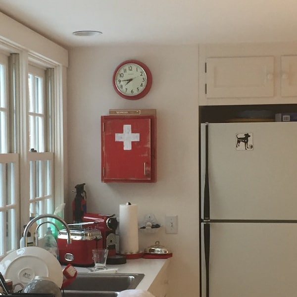Distressed Red Medicine Cabinet - Handmade Painted White Cross First ...