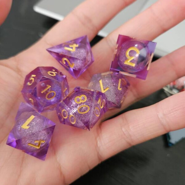 Cyberpunk Violet Iridescent Core Liquid Dice Mesmerizing Black Sand in ...