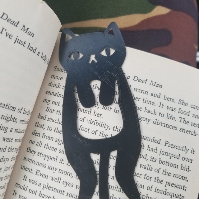 Cat Bookmark 3D Printed in Black Plastic | Etsy
