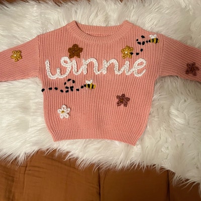 Embroidered Flower Initial Sweater Personalized Baby Sweater Toddler ...