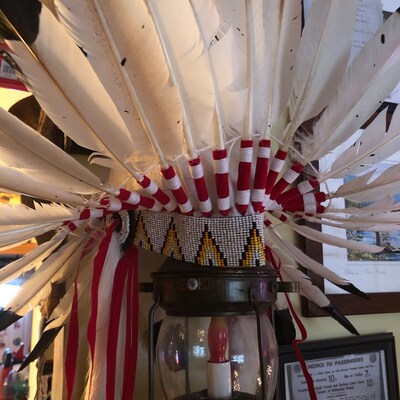 Short Red Indian Headdress Replica Made With Big Turkey Feathers and ...