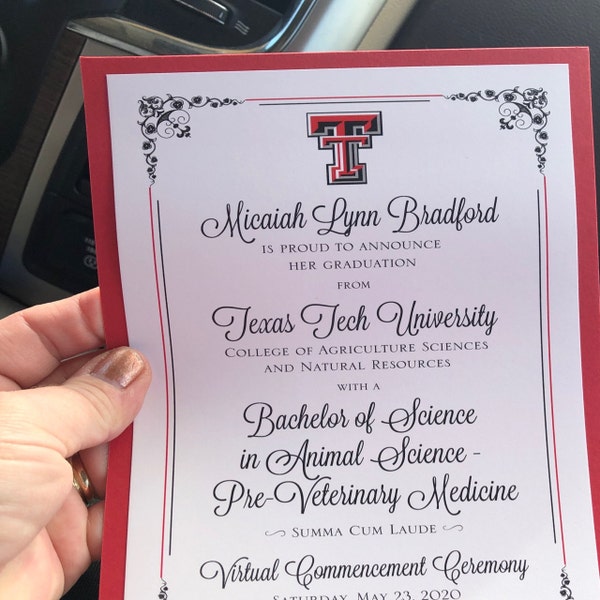 Texas Tech Graduation Invitations: Custom Celebration Announcements - Etsy