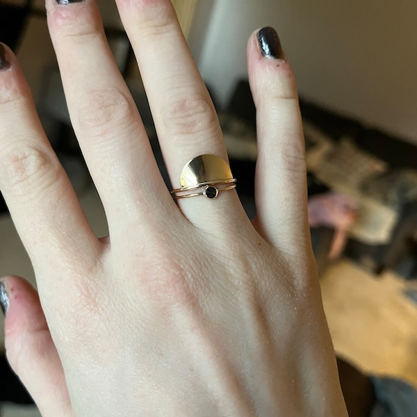 Tiny Black Spike Ring, Tiny Black Stone Stacking Ring, Black Spinel Ring, Black + Gold Ring ...