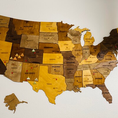 Wood 3D Map United States of America Handmade Wood Map Wood Art Wood ...